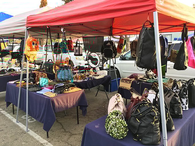Handbag heaven under a humble tent&mdash;where designer dreams and practical purses live together in leather-bound harmony.