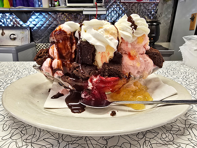 This banana split isn't just dessert&mdash;it's an architectural marvel of ice cream, chocolate, and whipped cream that requires both a spoon and a strategy.