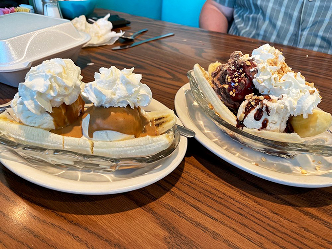 Banana splits served in classic glass boats&mdash;where the whipped cream mountains are as impressive as the Ohio landscape is flat.