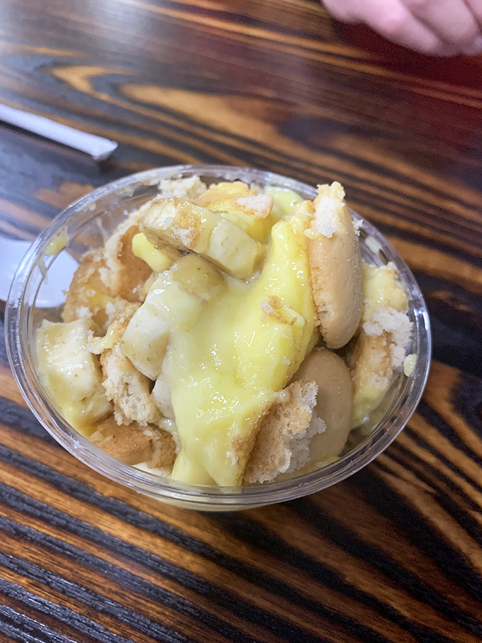 Banana pudding that makes you question why you've wasted time on lesser desserts. Vanilla wafers achieving their highest purpose in life.