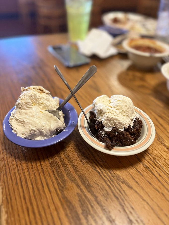 Dueling desserts: banana pudding versus chocolate cobbler. The only proper response is to order both and declare yourself the winner.