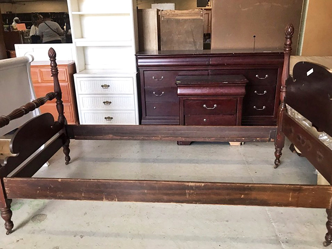 This antique bed frame has outlasted several mattress technologies and still looks ready for another century of sweet dreams.