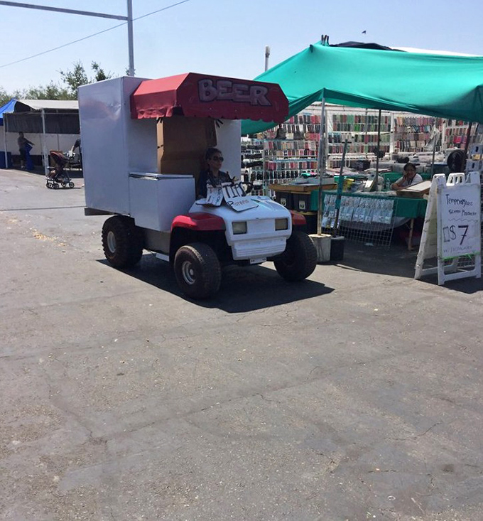 The market's mobile beer cart &ndash; because serious shopping requires serious refreshment. Hydration with benefits!