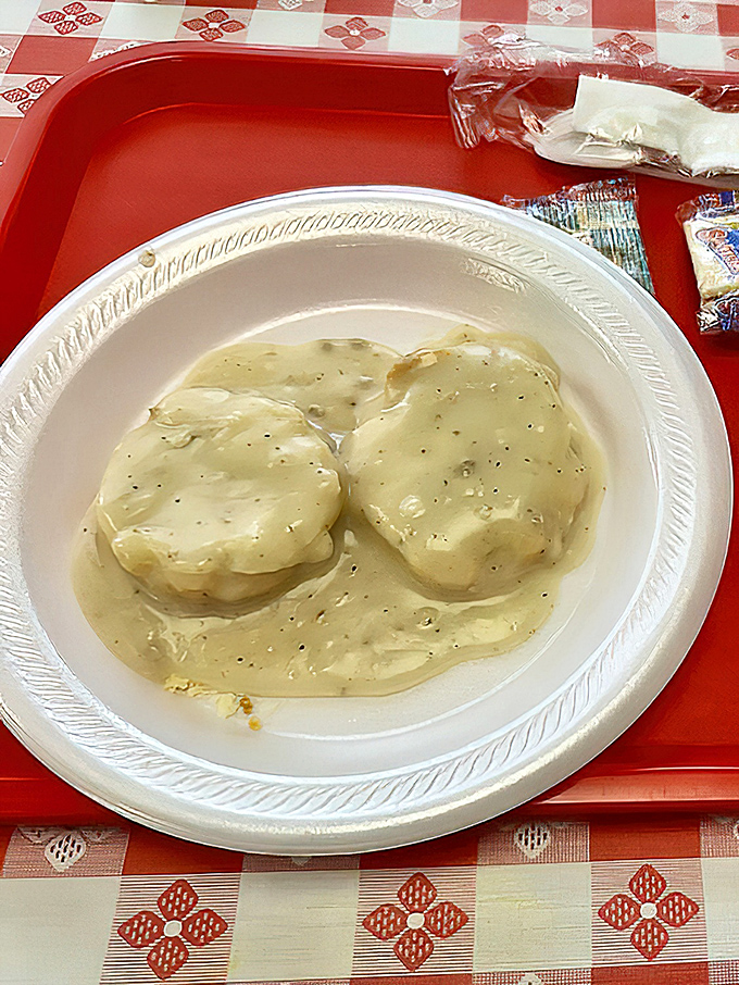 Biscuits swimming in creamy gravy&mdash;a Southern breakfast tradition that makes Monday mornings bearable and Sundays even more divine.
