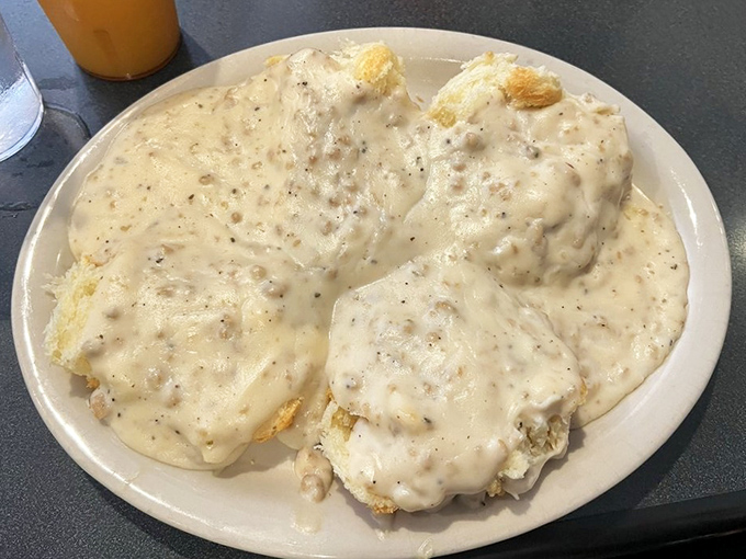 These biscuits and gravy aren't trying to be Instagram famous&mdash;they're too busy being exactly what your soul needs on a Sunday morning.