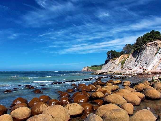 Like prehistoric eggs waiting to hatch, these gleaming spheres emerge at low tide. Millions of years in the making, seconds to photograph.