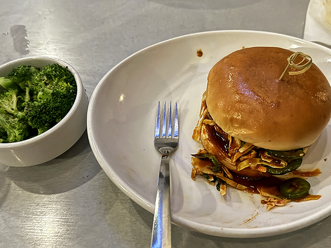 This isn't just a sandwich&mdash;it's architecture. The burger-to-broccoli ratio here represents the balance we all aspire to in life.
