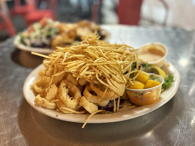 Calamari elevated from bar food to art form. Those crispy tentacles and matchstick potatoes create a textural symphony worth applauding.