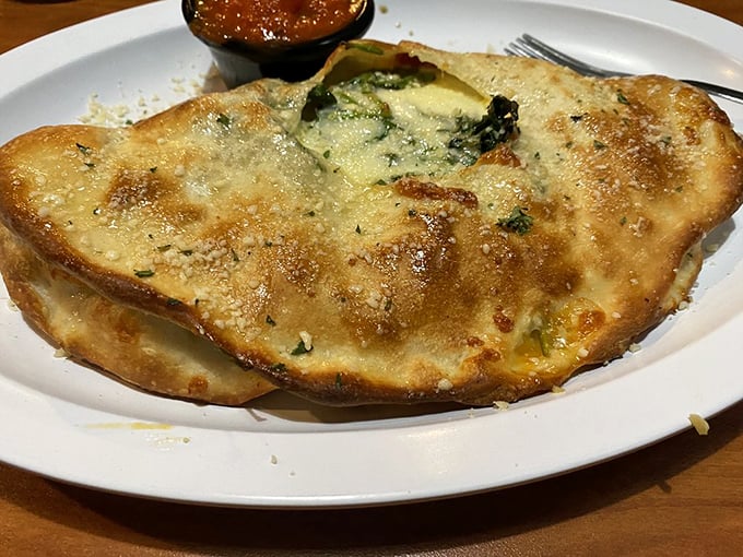 A calzone so perfectly bronzed it deserves its own Mediterranean vacation photo album.