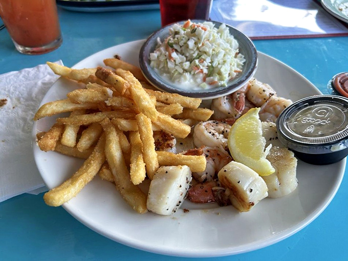 This Carolina seafood plate doesn't need fancy presentation&mdash;the freshness speaks for itself. That squeeze of lemon is just the exclamation point.