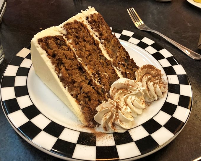 Carrot cake that makes you question why we don't eat vegetables for dessert more often. Cream cheese frosting applied with generous abandon.