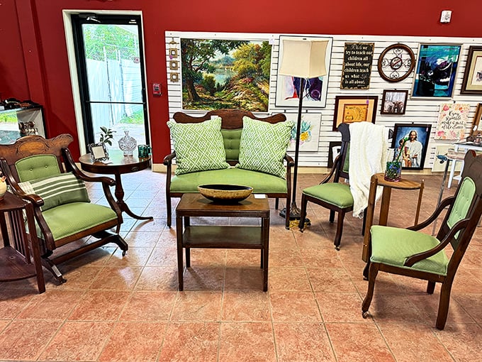 This isn't just furniture&mdash;it's a conversation waiting to happen. Those green chairs have stories to tell if you're willing to listen.