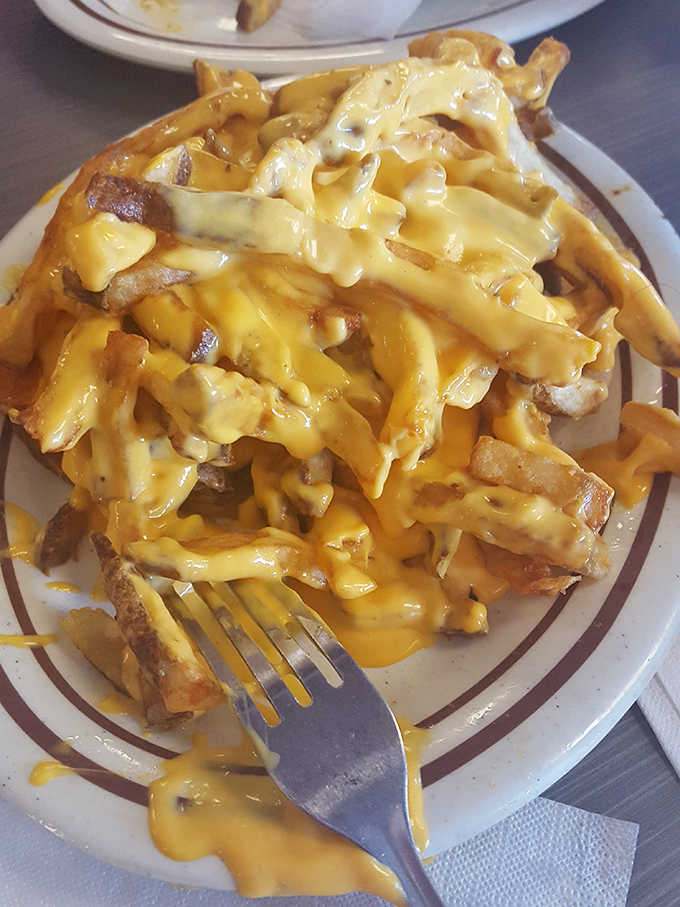Cheese fries so gloriously gooey they should require a warning label: "May cause spontaneous happiness and the need for extra napkins."