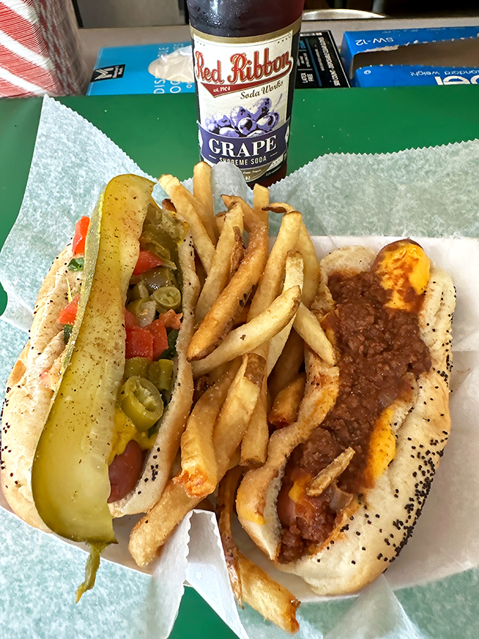 The Chicago dog in all its "dragged through the garden" glory&mdash;a snapshot of culinary perfection on a poppy seed bun.