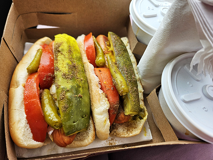 These Chicago-style dogs with their vibrant pickle spears are like edible modern art—if Picasso worked in mustard and relish instead of paint.