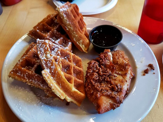 Chicken and waffles: the culinary equivalent of a perfect marriage. Sweet meets savory in a relationship that actually works, unlike most Hollywood pairings.