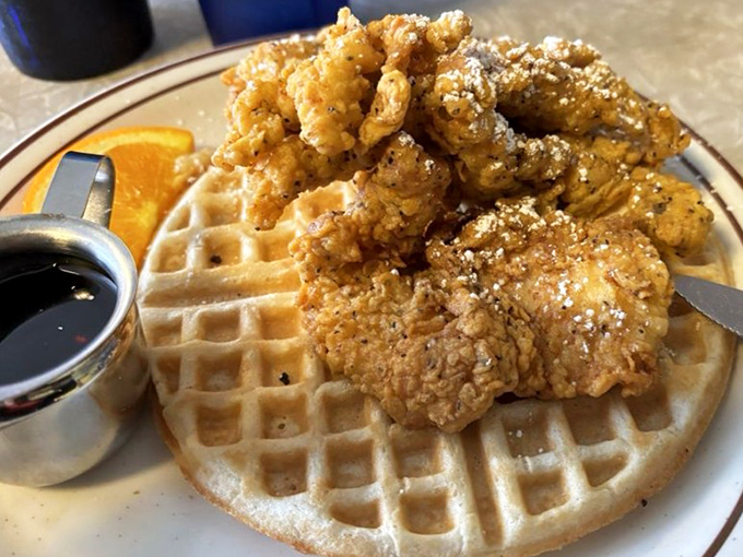 Chicken and waffles: the breakfast equivalent of having your cake and eating it too. Sweet, savory, and worth every napkin.