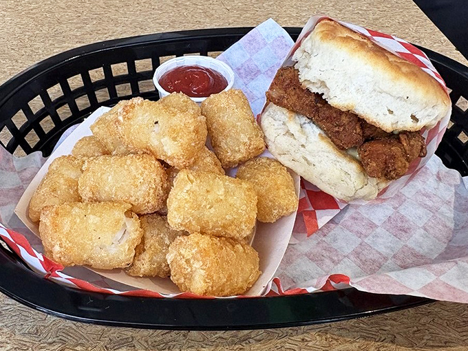 The ultimate power couple: crispy chicken biscuit and golden tater tots. Name a more iconic duo&mdash;I'll wait while you contemplate this perfect pairing.