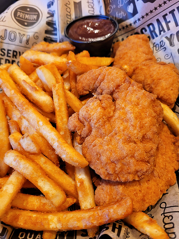 Chicken tenders and fries that remind you why sometimes the classics don't need reinvention. That golden-brown crunch is the soundtrack of happiness.