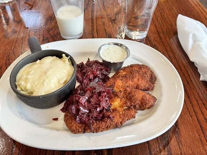 Chicken schnitzel that's traveled from Vienna to Pennsylvania without losing its dignity&mdash;golden, crispy, and ready for its close-up.