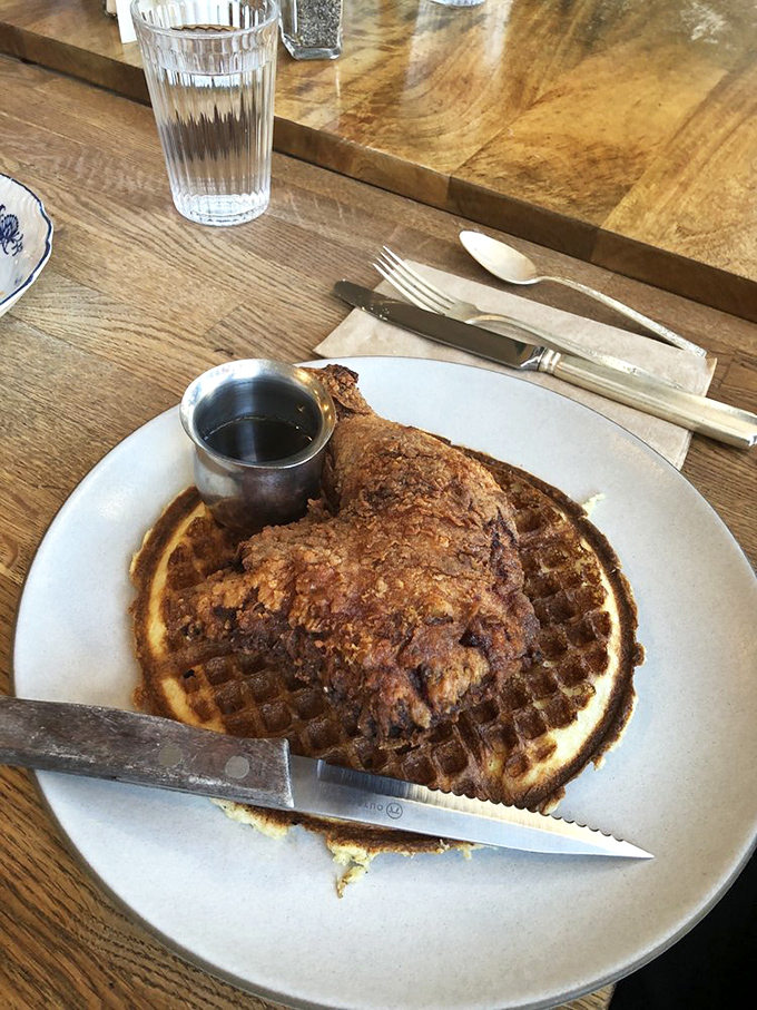Whoever first decided chicken and waffles belonged together deserves a Nobel Prize. This plate makes a compelling case for breakfast as the superior meal.