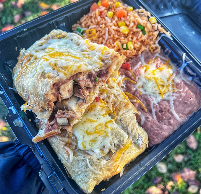 This chimichanga didn't just get fried&mdash;it got promoted to the hall of fame. Served with the holy trinity: rice, beans, and melted cheese.