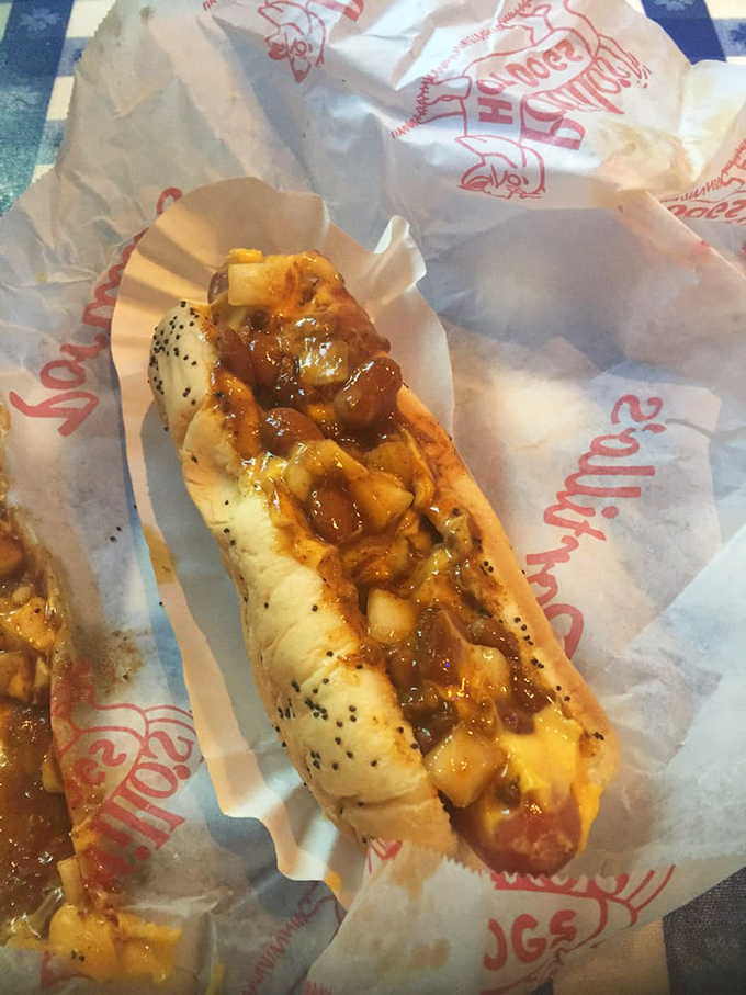 The chili cheese dog transforms a simple pleasure into an indulgent experience worth every messy bite.