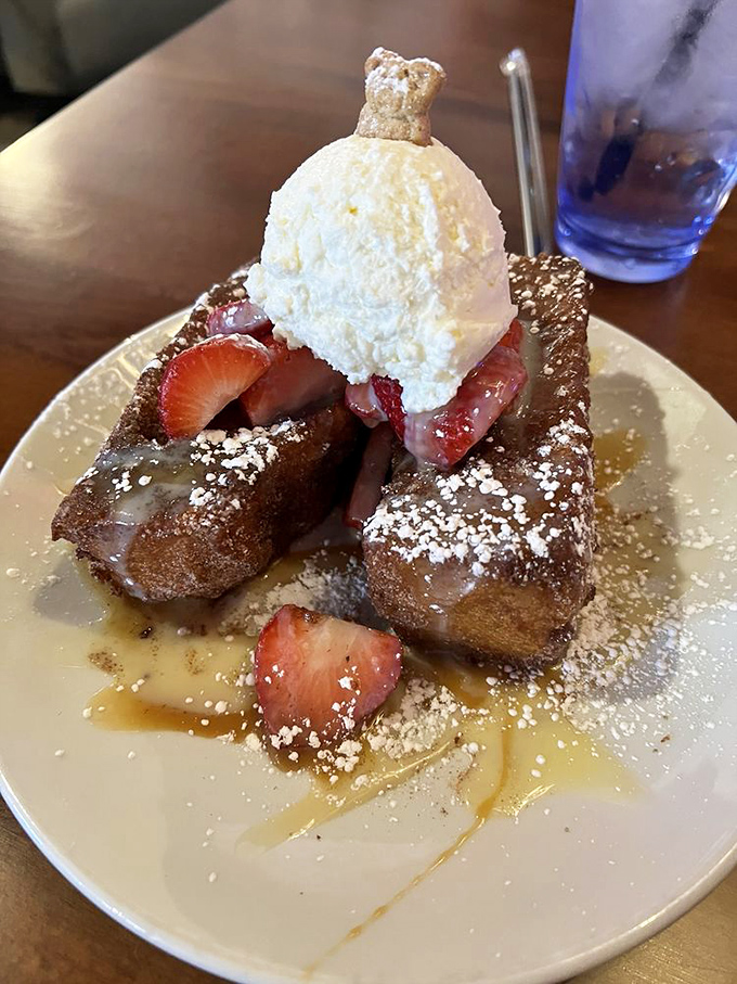 Churro French toast that makes you question why regular French toast even exists. That scoop of ice cream isn't asking permission&mdash;it knows it belongs there.