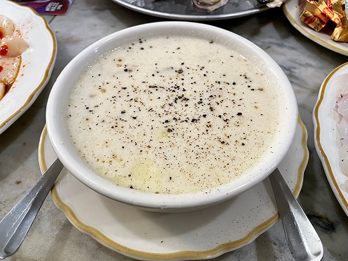 The legendary clam chowder &ndash; creamy, peppery perfection in a bowl. No San Francisco fog has ever been this comforting or delicious.