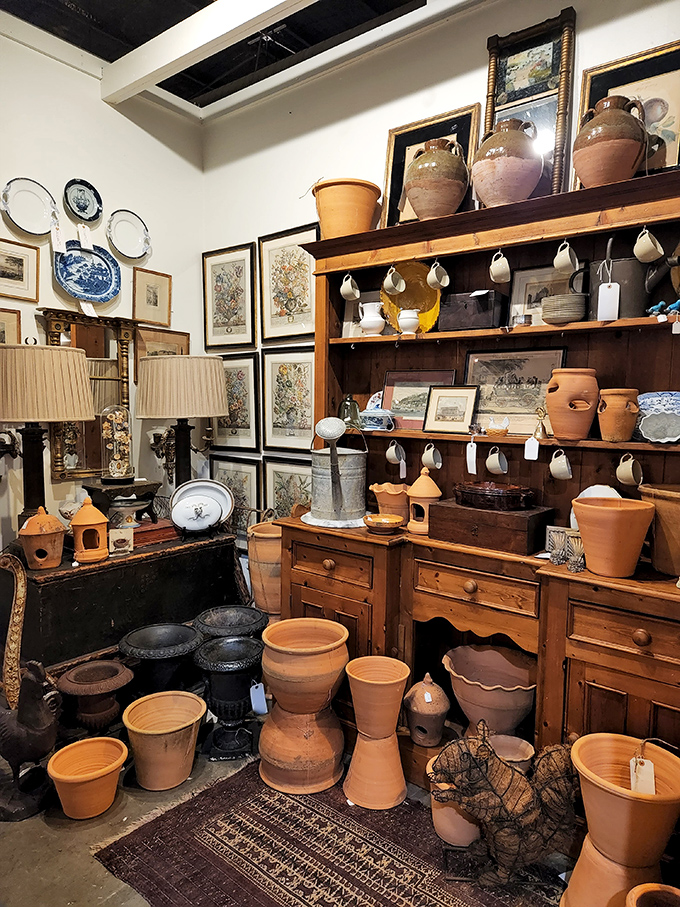 Terra cotta heaven! This collection of earthenware pots and vessels spans decades of craftsmanship, each with its own patina of history.