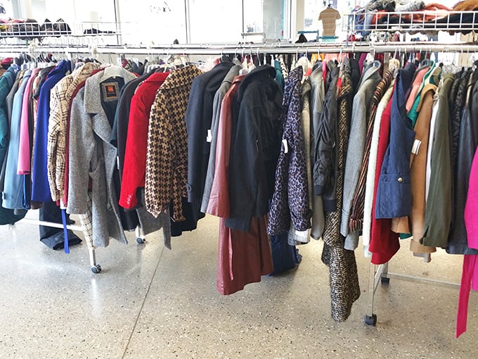 The coat rack rainbow, where winter protection hangs in suspended animation, each garment holding memories of previous lives and adventures.