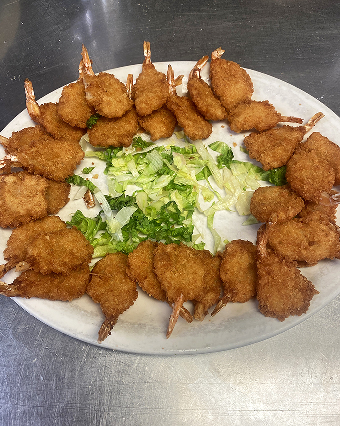 The shrimp circle the plate like a delicious golden army, standing at attention and waiting to be dipped in that tangy sauce.