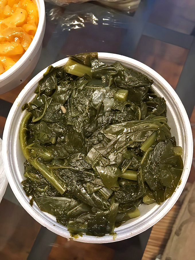 Collard greens cooked with respect and tradition. The perfect tangy counterpoint to all that smoky meat&mdash;your doctor would approve of this choice.