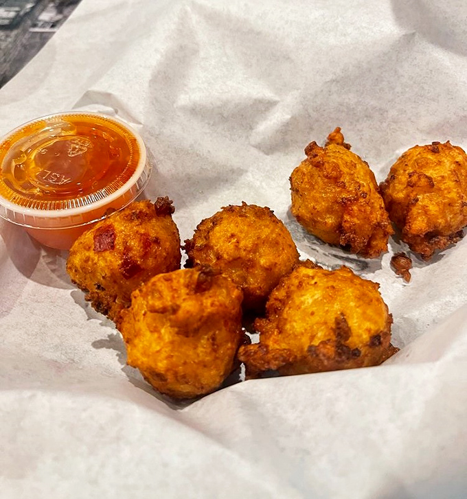 Golden-brown conch fritters that crunch like your favorite childhood memories before melting into savory perfection – Florida's answer to donut holes.