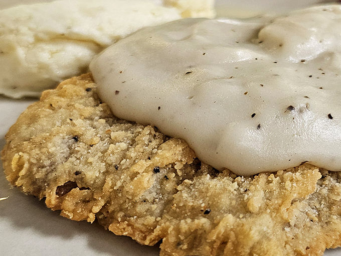 Country fried steak so generous, it needs its own zip code &ndash; and that gravy deserves a standing ovation.