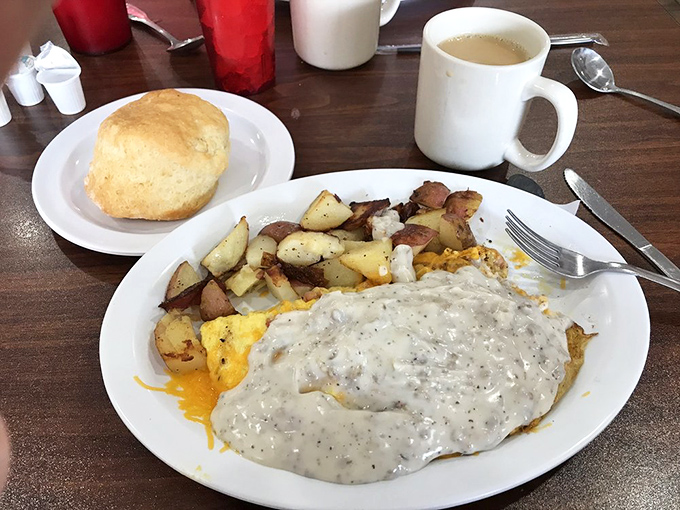 This isn't just breakfast&mdash;it's an event. When your plate arrives with a fluffy biscuit sidekick, you know you're in good hands.