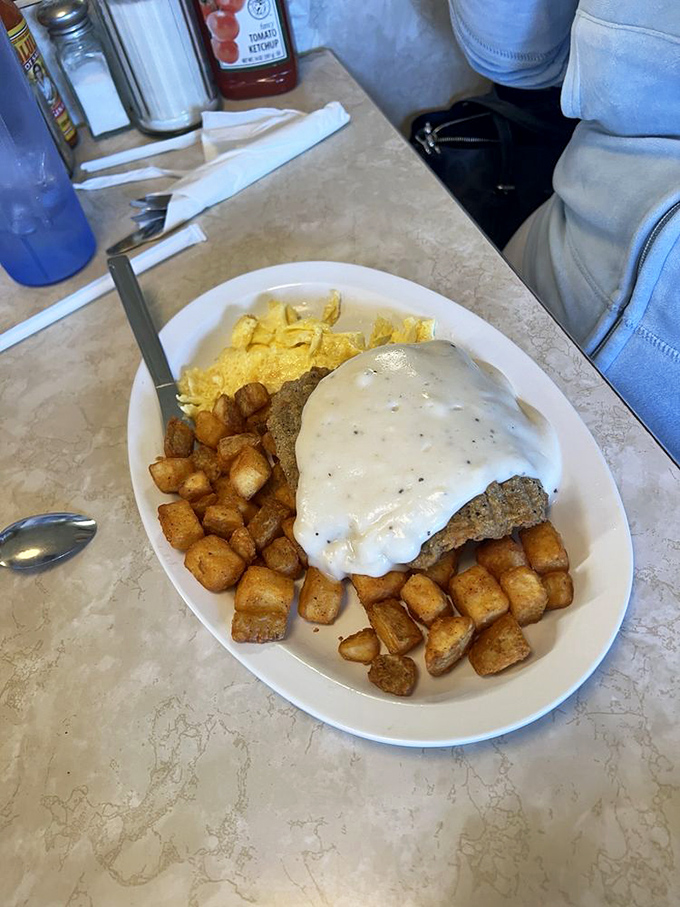 Country fried steak and potatoes: the kind of meal that makes you understand why your grandparents never talked about kale or juice cleanses.