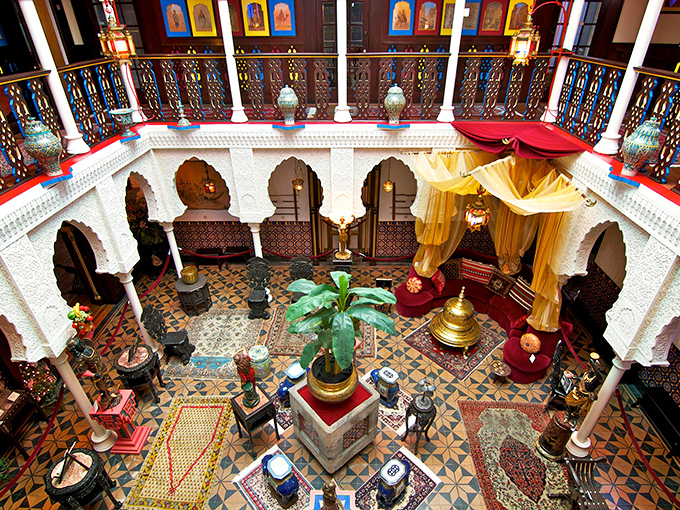Looking down into the Court of Lions, where every pattern, textile, and artifact tells a story of cultural cross-pollination across continents.