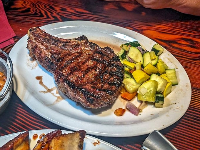 The cowboy steak arrives like the main character it is, commanding the plate with a presence that says, "Yes, I'm worth every mile of your drive to Dixon."