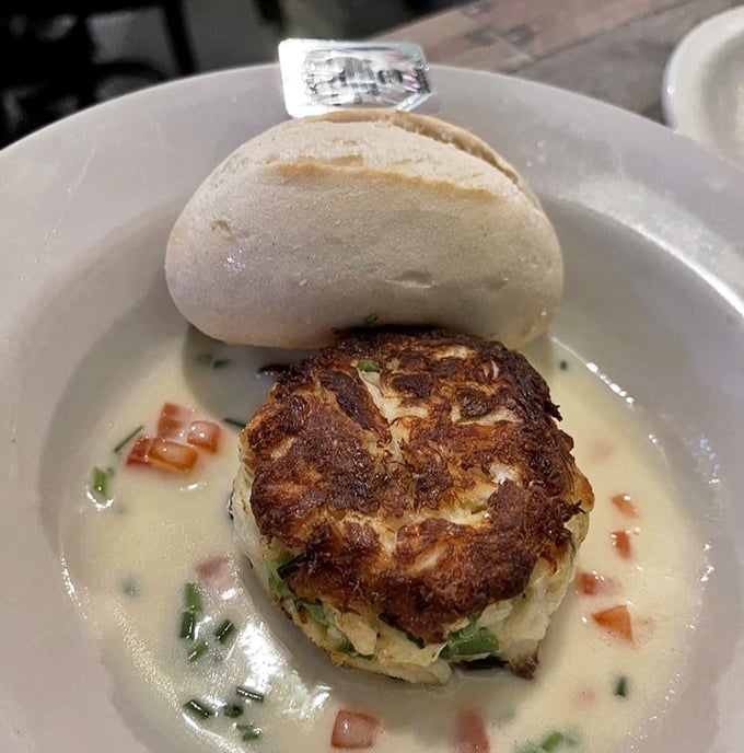 This crab cake isn't playing games&mdash;all jumbo lump crab with minimal filler, served with a sauce that deserves its own fan club.