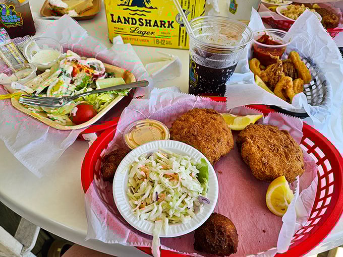 Golden crab cakes and hush puppies prove that some combinations are simply meant to be together.