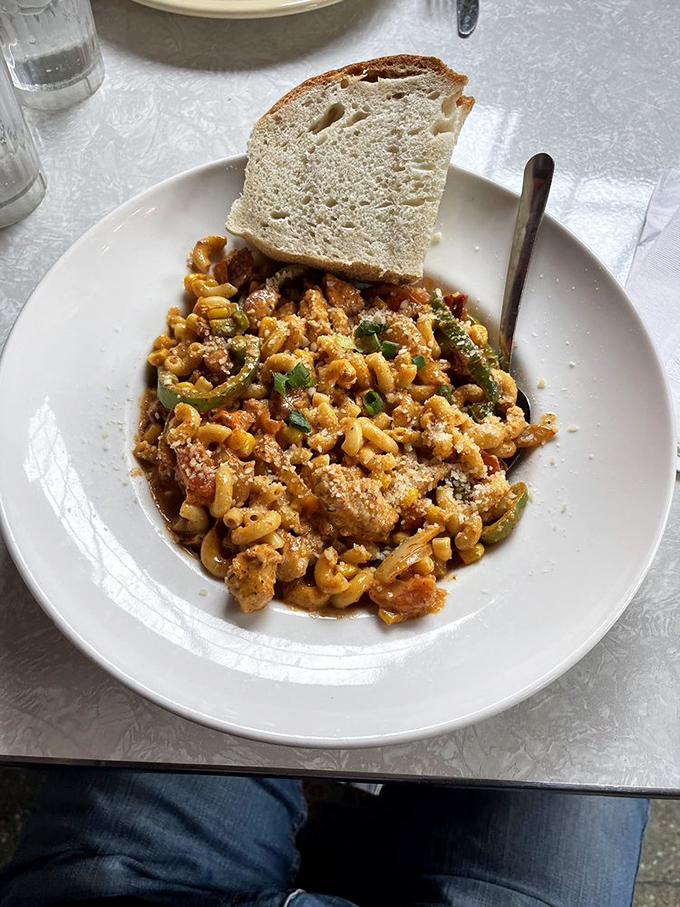 Creole Macaroni that would make New Orleans jealous. Each spiral pasta captures the spicy, savory sauce in its little ridges. Pure genius.