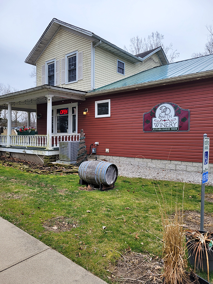 D & D Smith Winery combines farmhouse charm with vineyard dreams. That barrel isn't just decoration&mdash;it's a promise of good times ahead. 