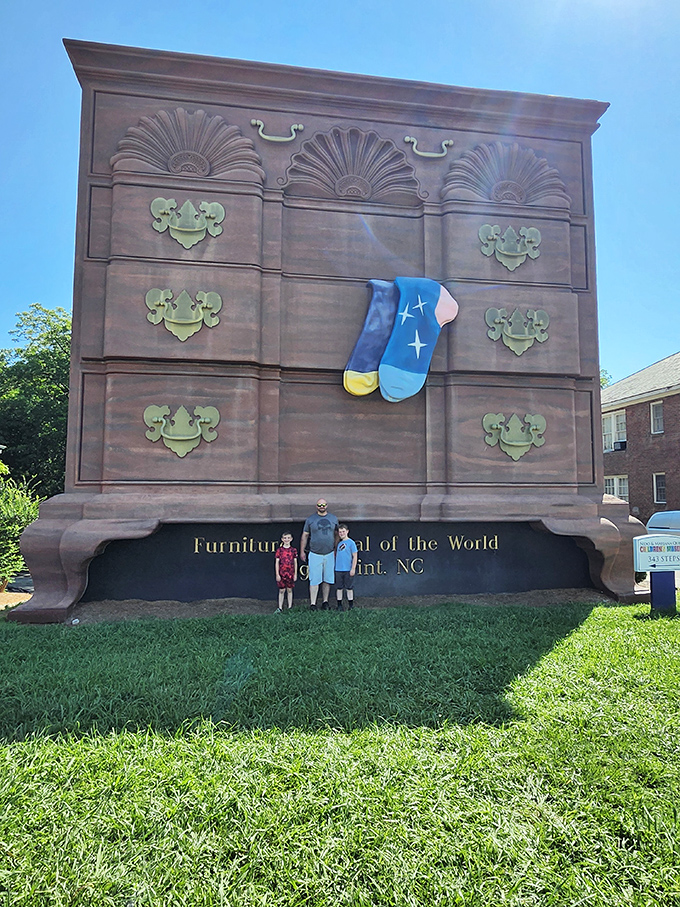 Nothing says "family vacation memory" quite like standing beneath dresser drawers large enough to store your entire wardrobe collection.