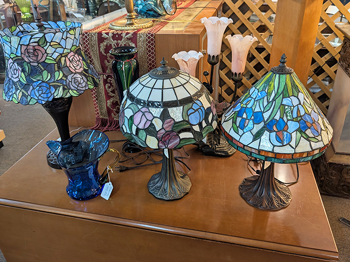 Tiffany-style lamps cast the same magical glow today as they did a century ago. Light fixtures that double as functional art.