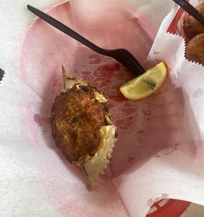 The deviled crab arrives like edible treasure, golden-brown and tempting. One bite and you'll wonder why you ever bothered with fancy white-tablecloth dining.