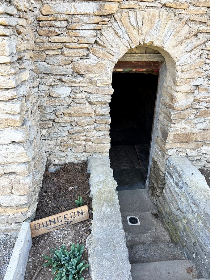 "Dungeon" reads the sign, and suddenly your comfortable Ohio day trip takes a delightfully spooky medieval turn. Mind your head on the way in! 
