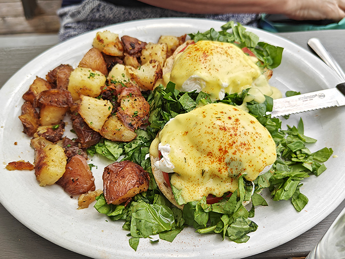 Behold the holy grail of brunch&mdash;eggs Benedict with perfectly poached eggs and potatoes that deserve their own fan club.