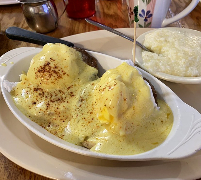 Eggs Benedict isn't just breakfast&mdash;it's performance art. This hollandaise deserves its own standing ovation and possibly a small parade.