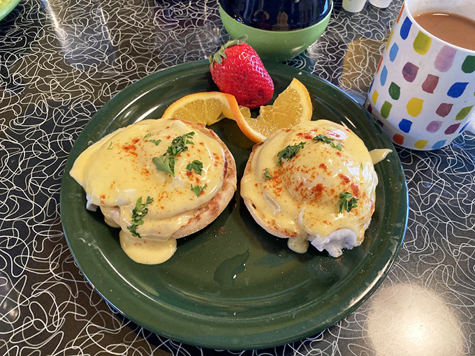 Eggs Benedict that makes you understand why people wait in line on Sunday mornings instead of sleeping in.